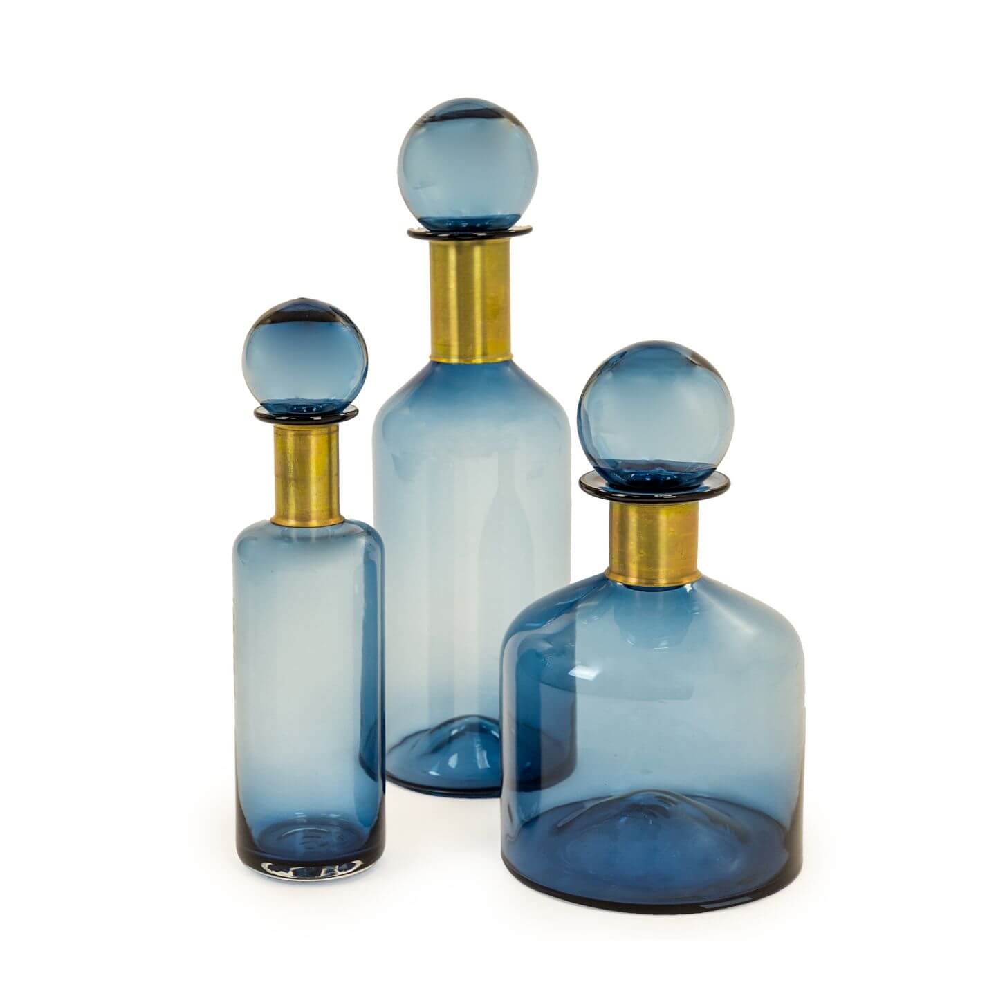 Blue Glass Bottle Set - Richard Grafton Interiors