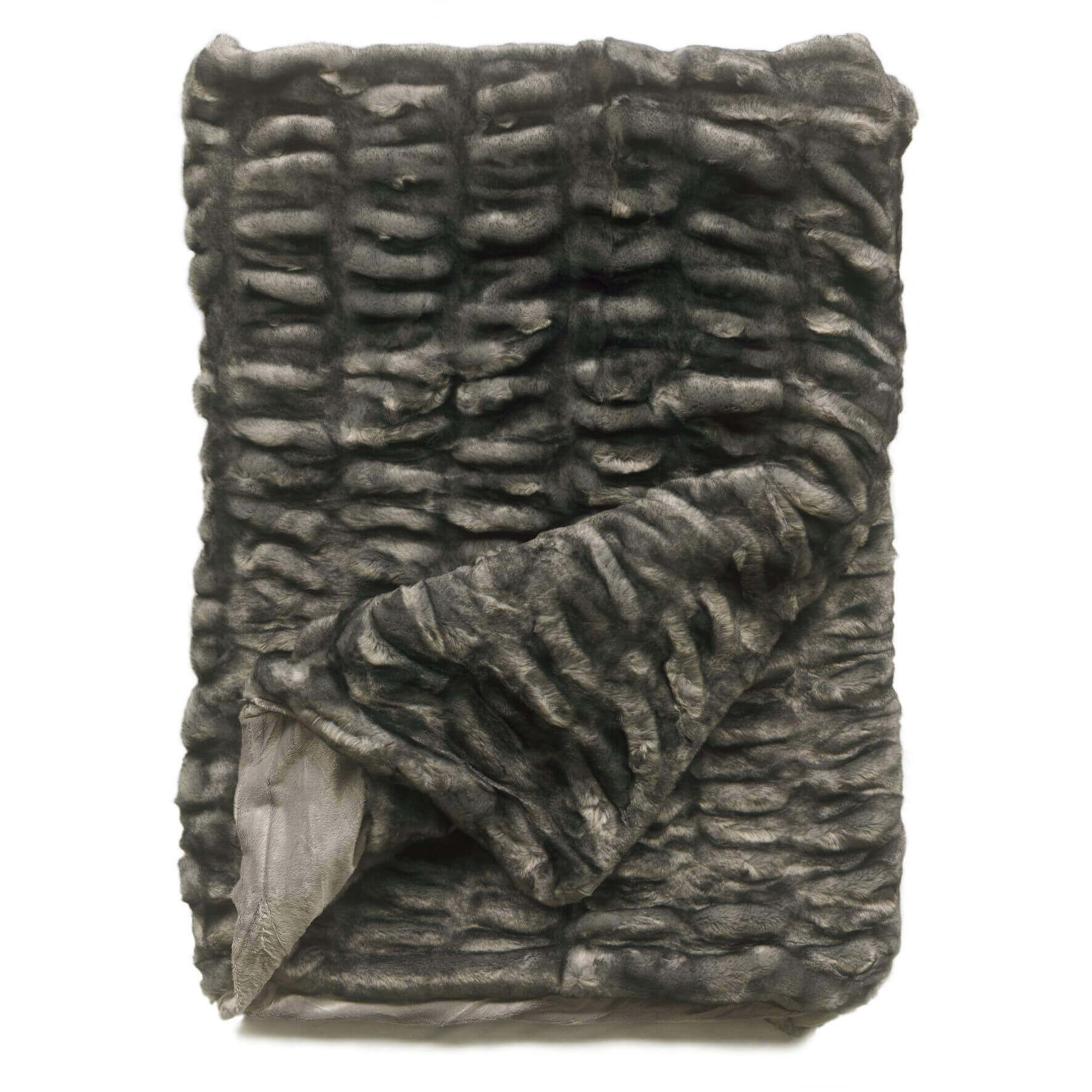 Grey Ribbed Faux Fur Throw - Richard Grafton Interiors